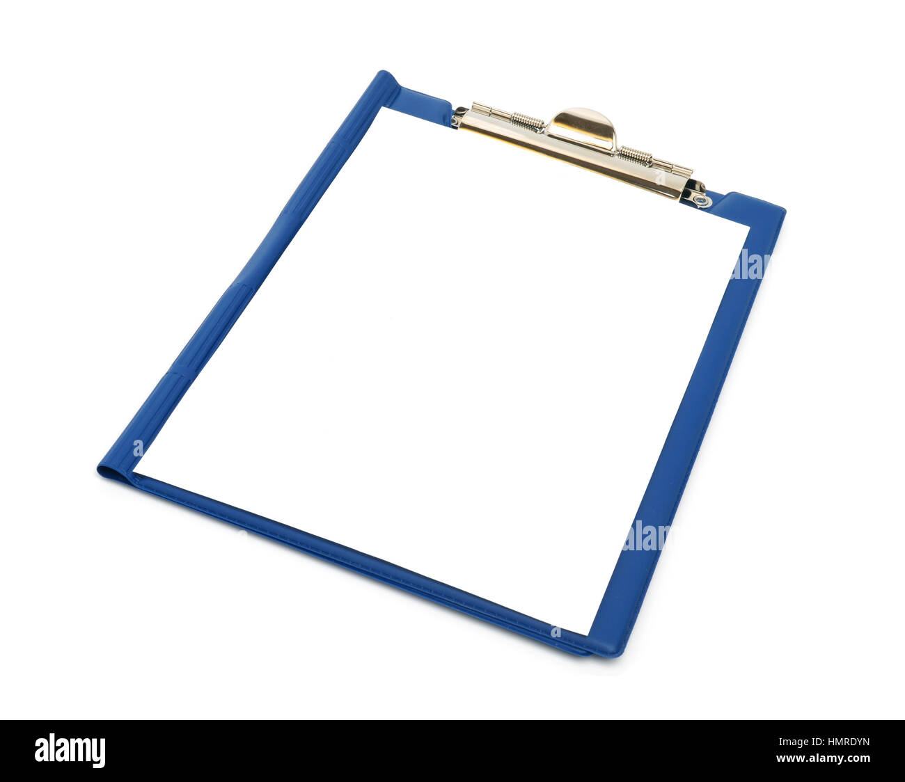Blue folder with white sheet on it isolated on white Stock Photo - Alamy