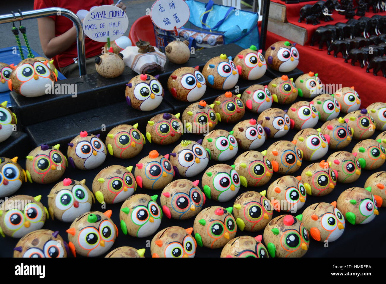 Owl toys made of coconut shell Stock Photo - Alamy
