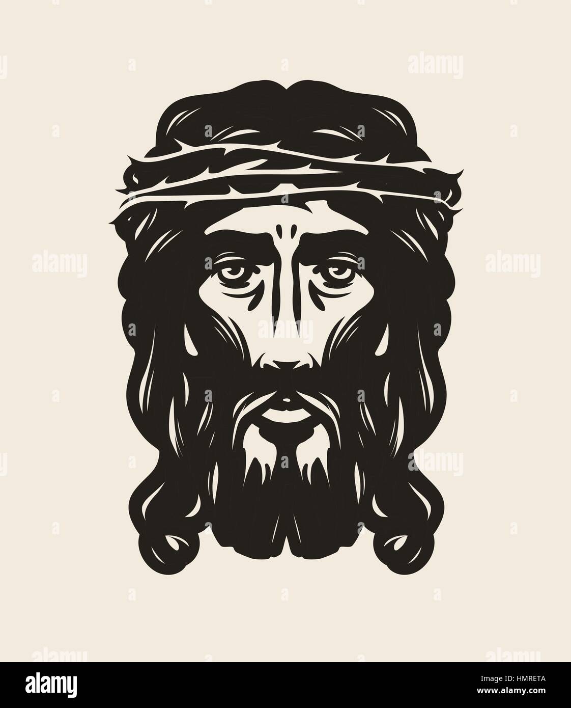 Jesus Christ face. God, religion symbol. Art vector illustration Stock ...