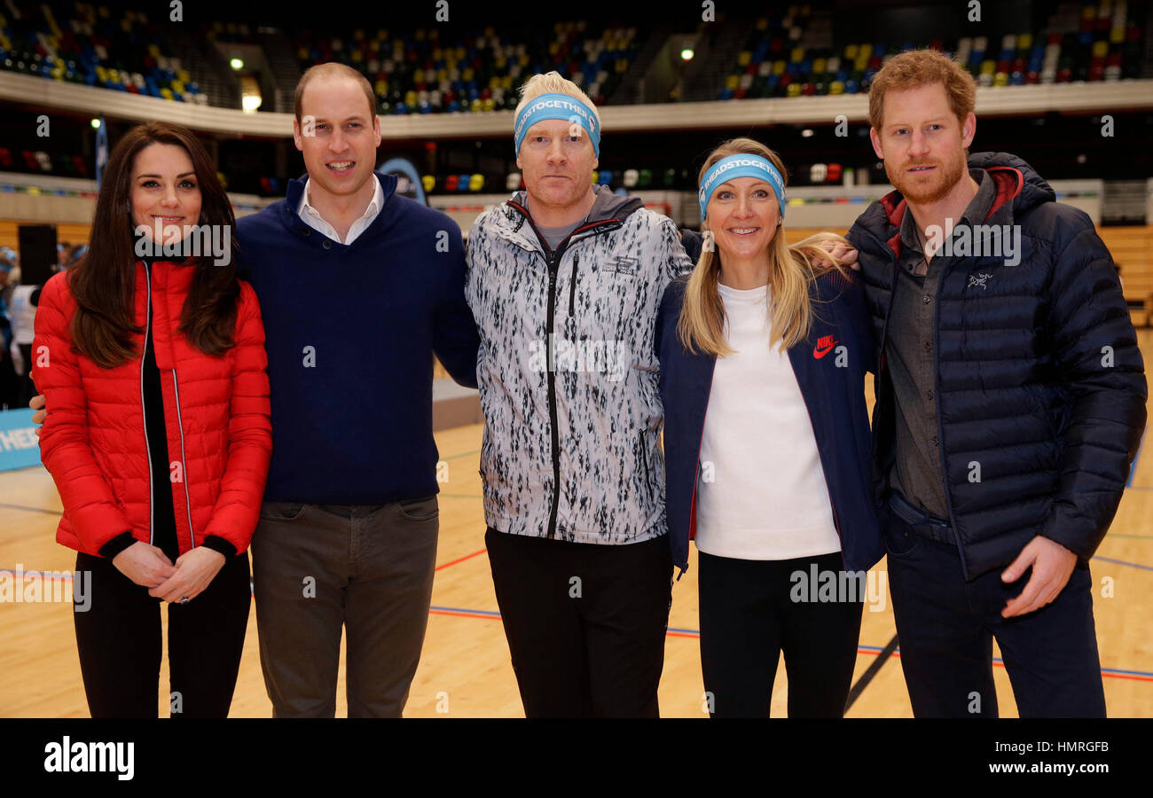 The Duke and Duchess of Cambridge (left) and Prince Harry (right), pose ...