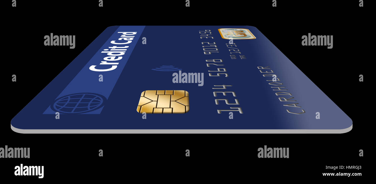 EMV chip is seen close up on a credit card isolated on the background ...