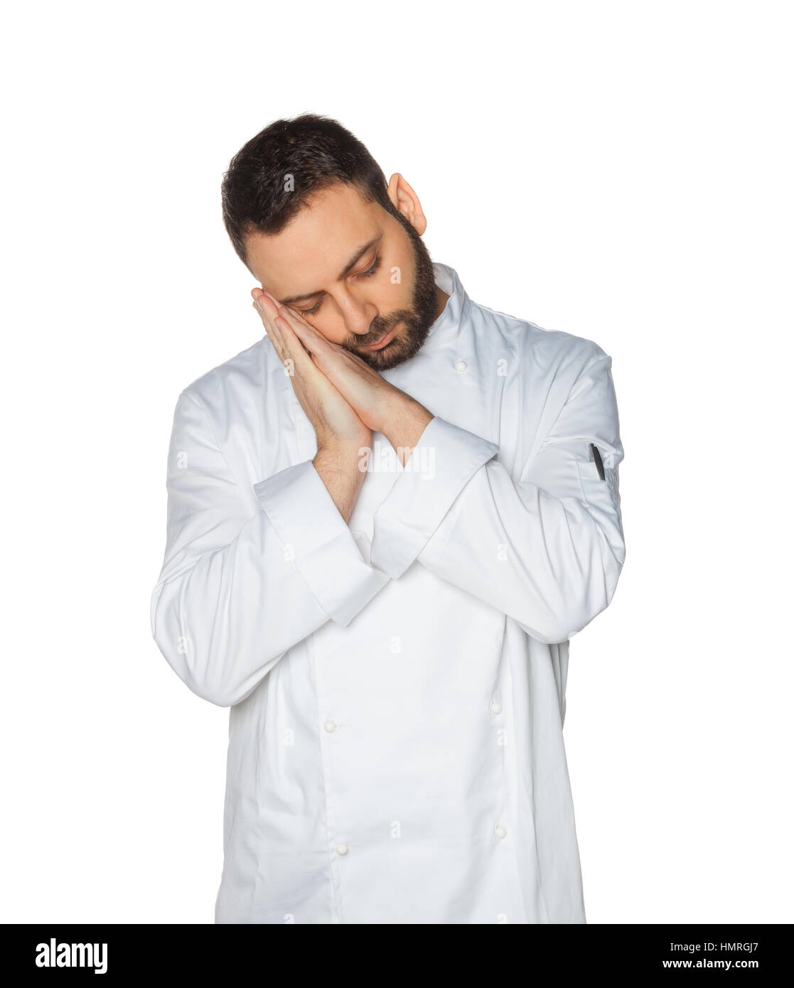 Young Chef sleeping in white uniform isolated on white background Stock ...