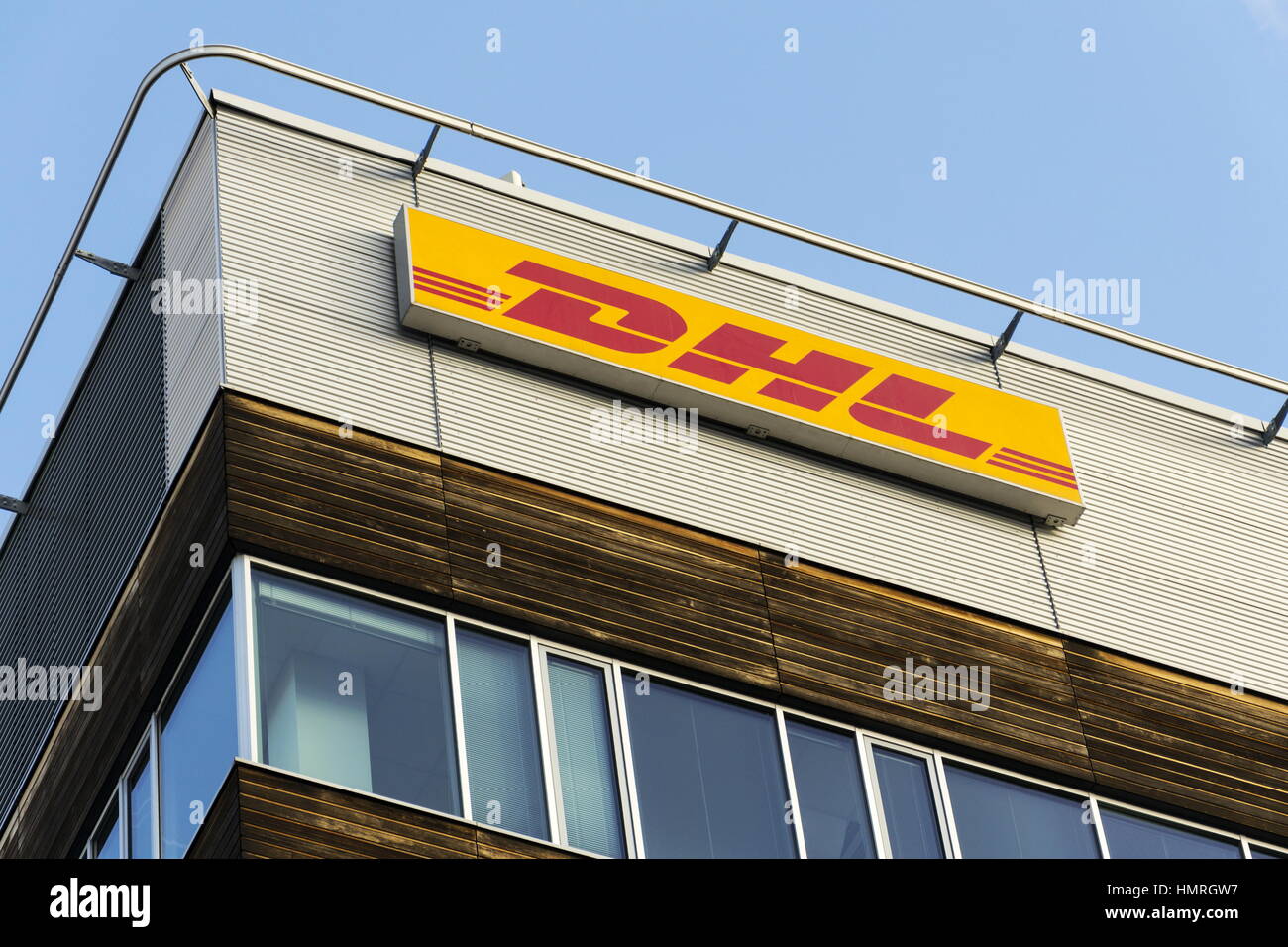 PRAGUE, CZECH REPUBLIC - FEBRUARY 5: DHL logistics company logo on the ...