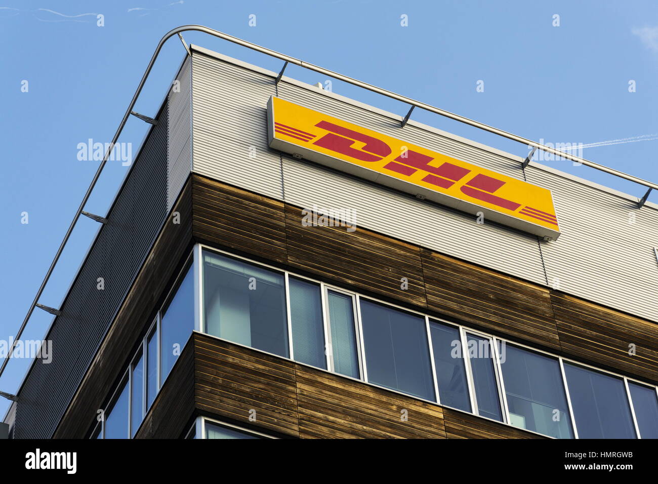 PRAGUE, CZECH REPUBLIC - FEBRUARY 5: DHL logistics company logo on the ...