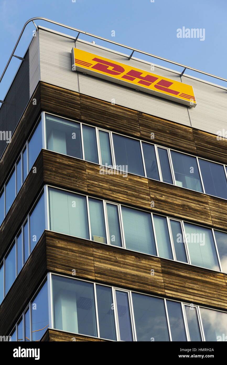 PRAGUE, CZECH REPUBLIC - FEBRUARY 5: DHL logistics company logo on the ...