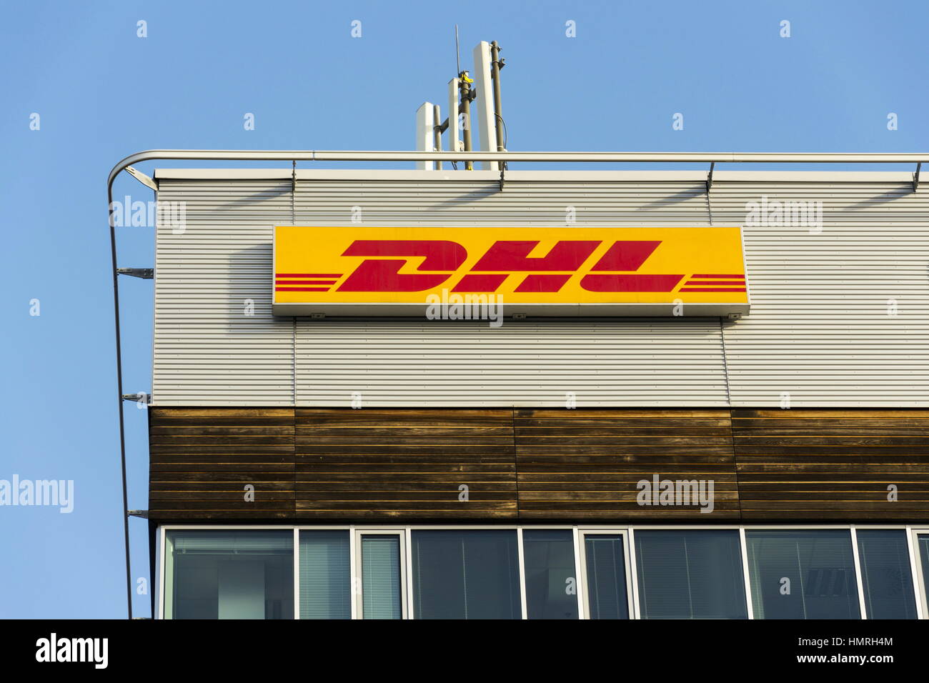 PRAGUE, CZECH REPUBLIC - FEBRUARY 5: DHL logistics company logo on the ...