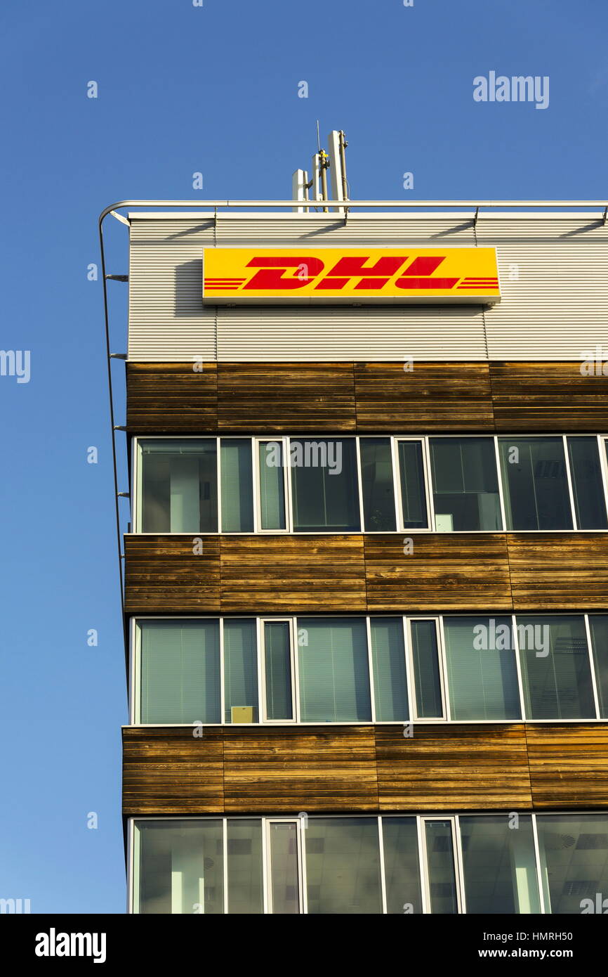 PRAGUE, CZECH REPUBLIC - FEBRUARY 5: DHL logistics company logo on the ...