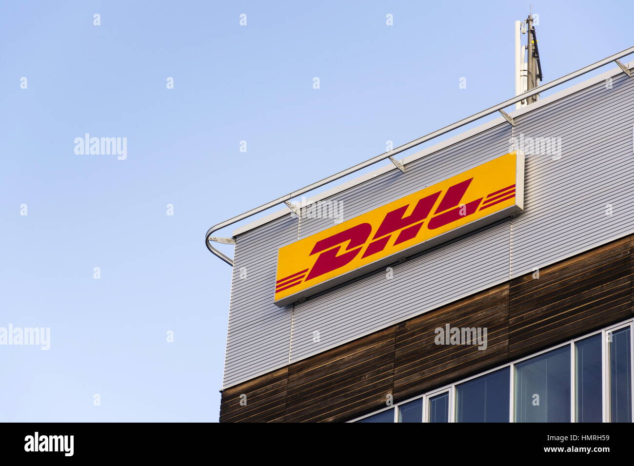 PRAGUE, CZECH REPUBLIC - FEBRUARY 5: DHL logistics company logo on the ...