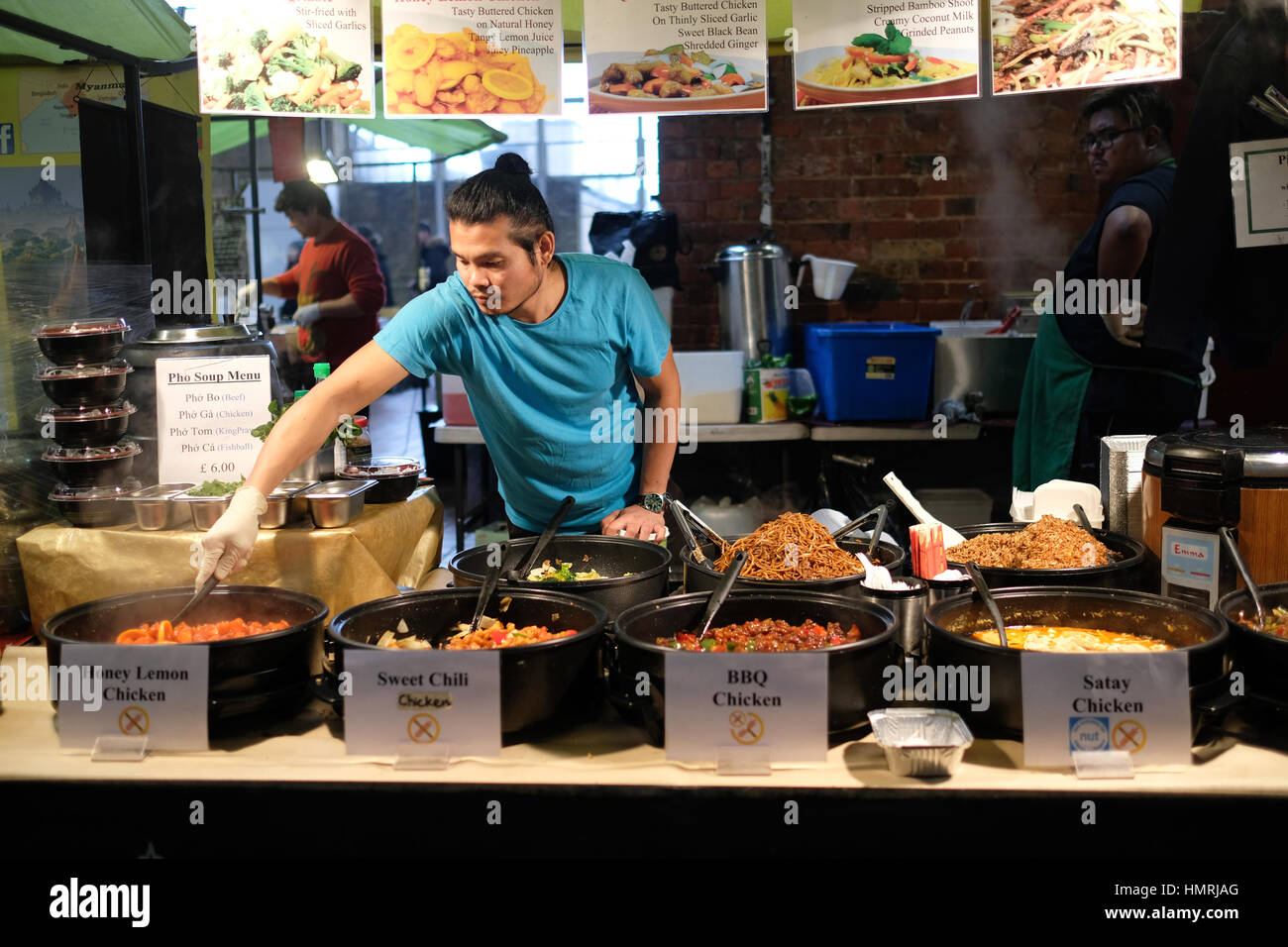 Fast food stalls at the Brik Lane Market in London Stock Photo - Alamy