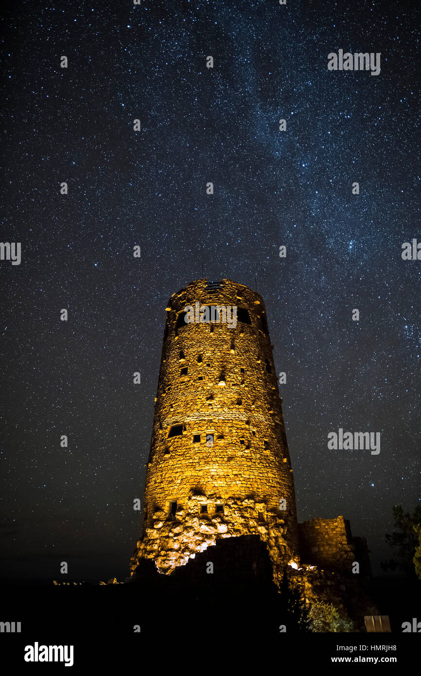 The Desert View Watchtower at night, with the Milky Way overhead, on ...