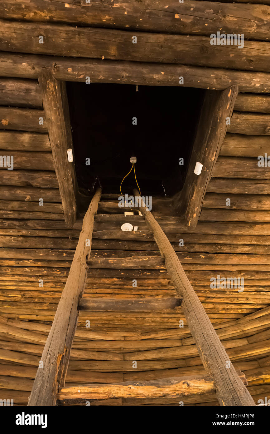 Ladder leading into ceiling of the Kiva in the Desert View Watchtower ...