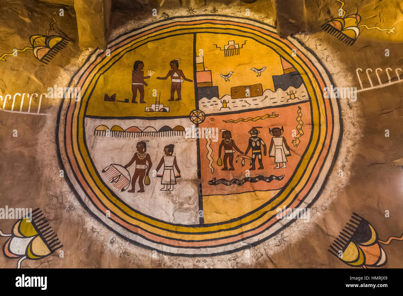 Circular painting depicting the Hopi Snake Legend, representing the ...
