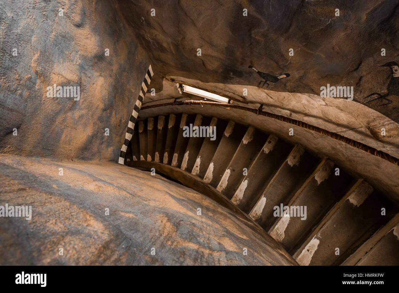 Curved staircase in the Desert View Watchtower on the South Rim of ...