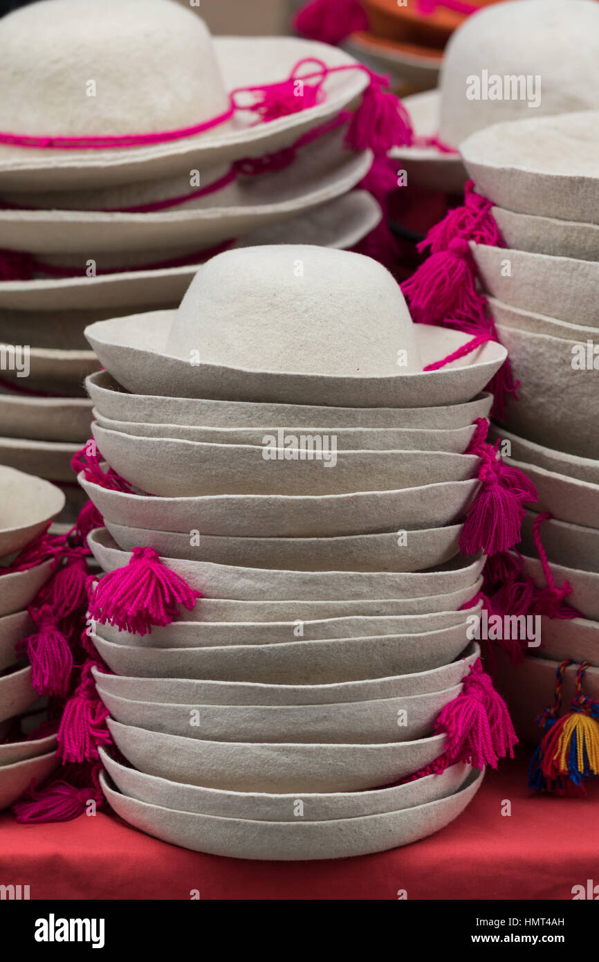traditional hats in the Otavalo market Ecuador Stock Photo - Alamy