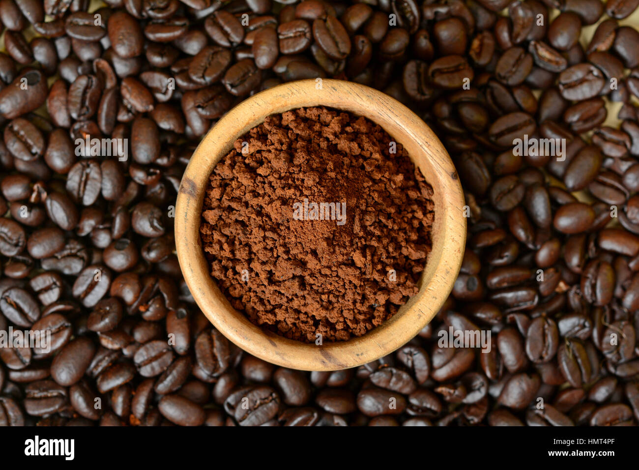 Coffee ground Powder in Wood Bowl Stock Photo - Alamy