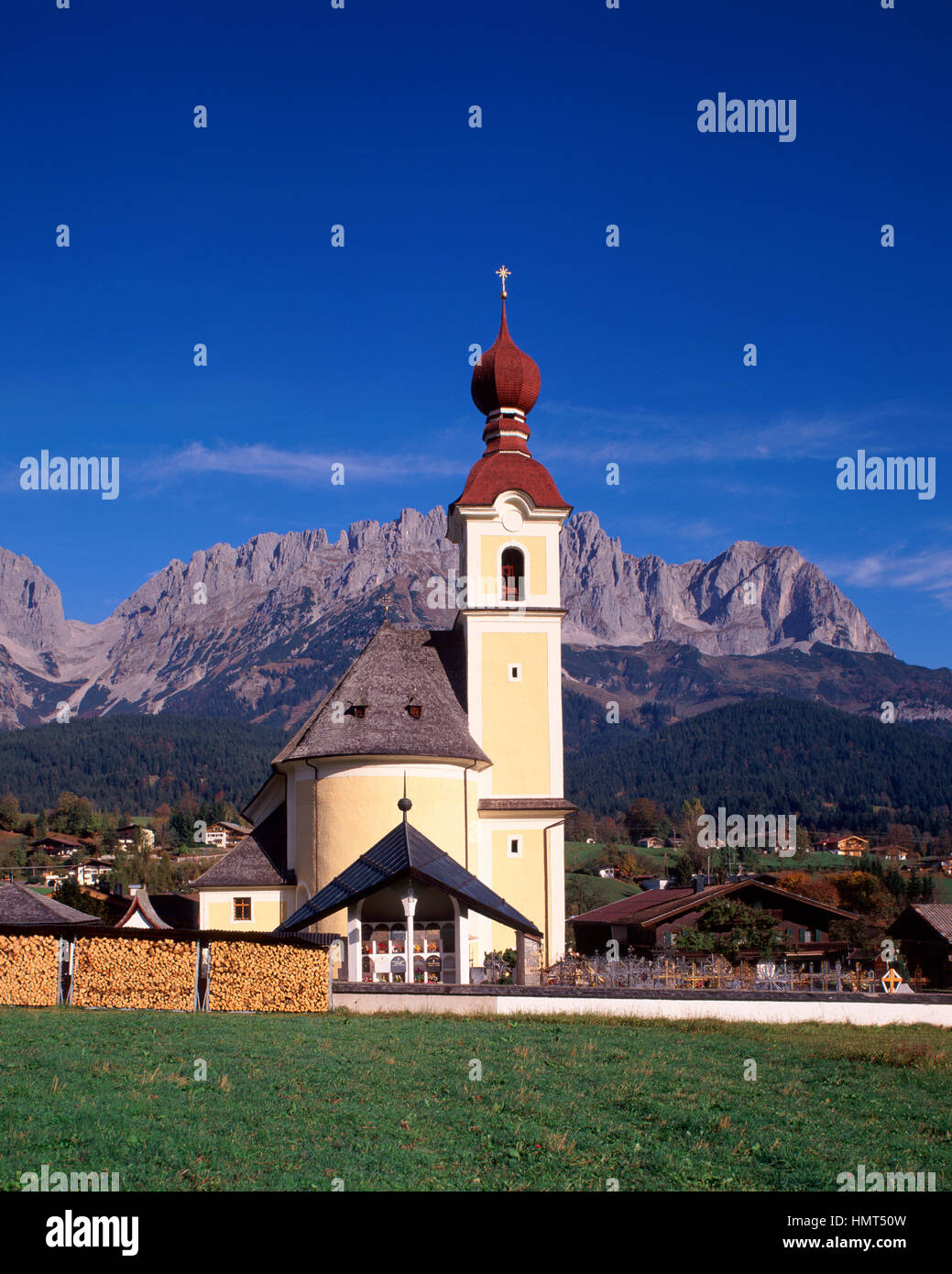 Going village and the Wilder Kaiser Mountains, Tirol, Austria Stock ...
