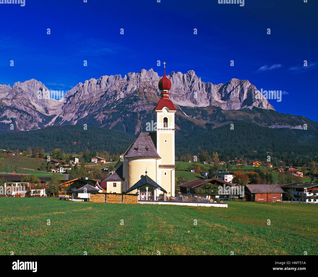 Going village and the Wilder Kaiser Mountains, Tirol, Austria Stock ...