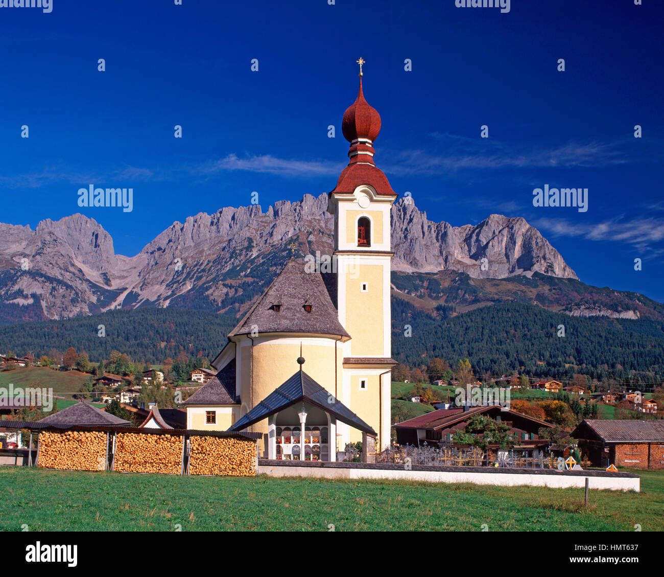 Going village and the Wilder Kaiser Mountains, Tirol, Austria Stock ...