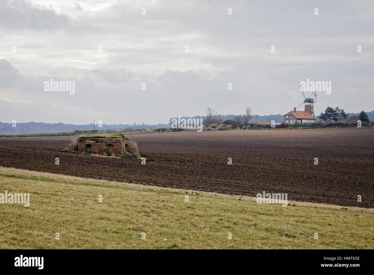 Weybourne Windmill & Old WW2 Defence Look Out Post Stock Photo - Alamy
