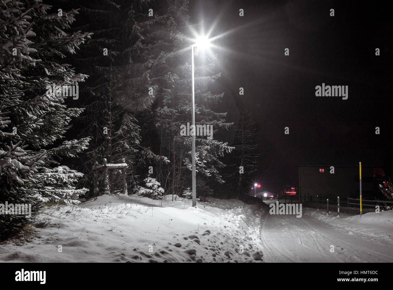 Empty street at night during an intense snowfall Stock Photo - Alamy