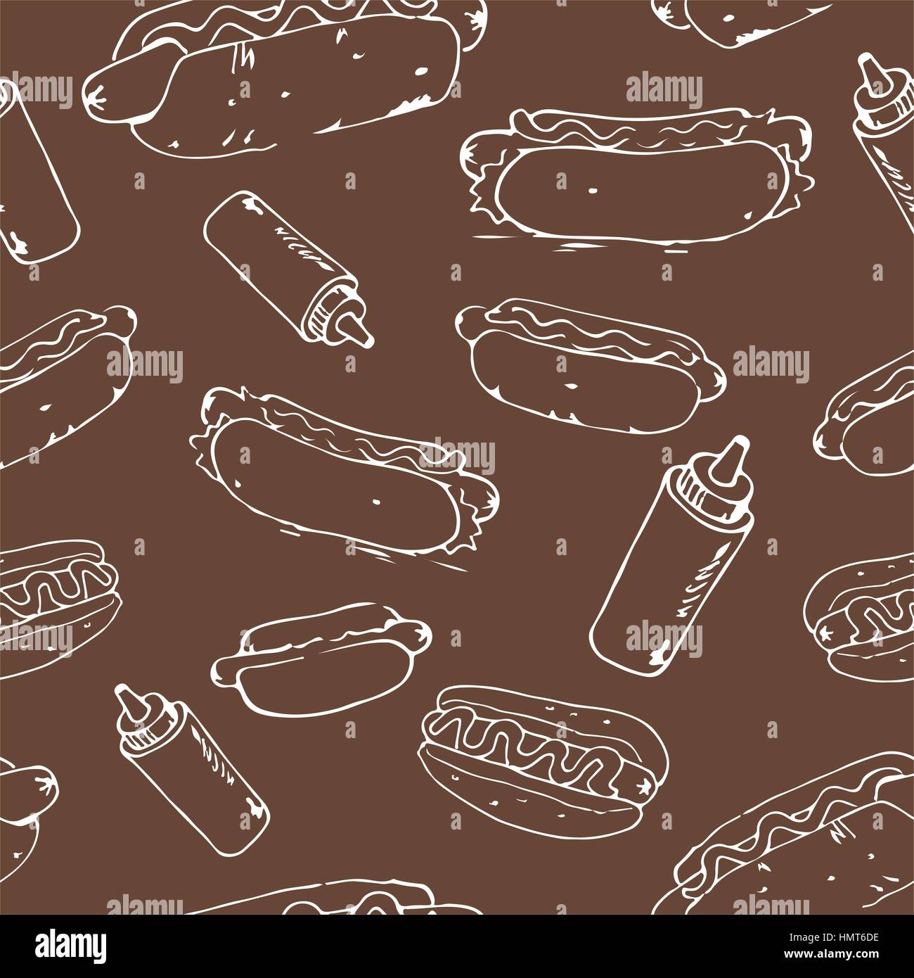 Hot Dog hand drawn seamless pattern. Fast food design element. Seamless ...