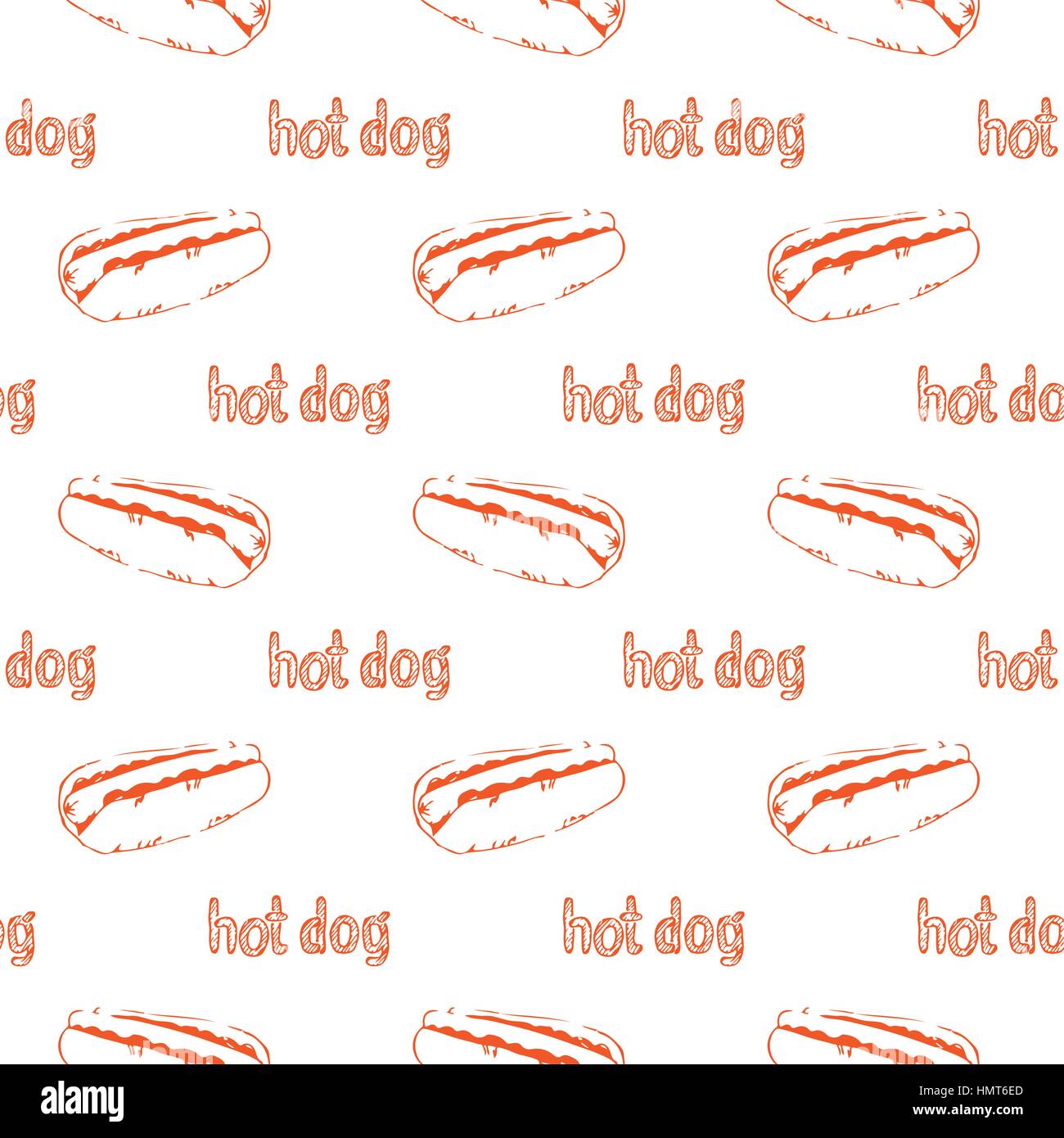 Hand drawn hotdogs seamless pattern. Fastfood texture. Sketchy ...