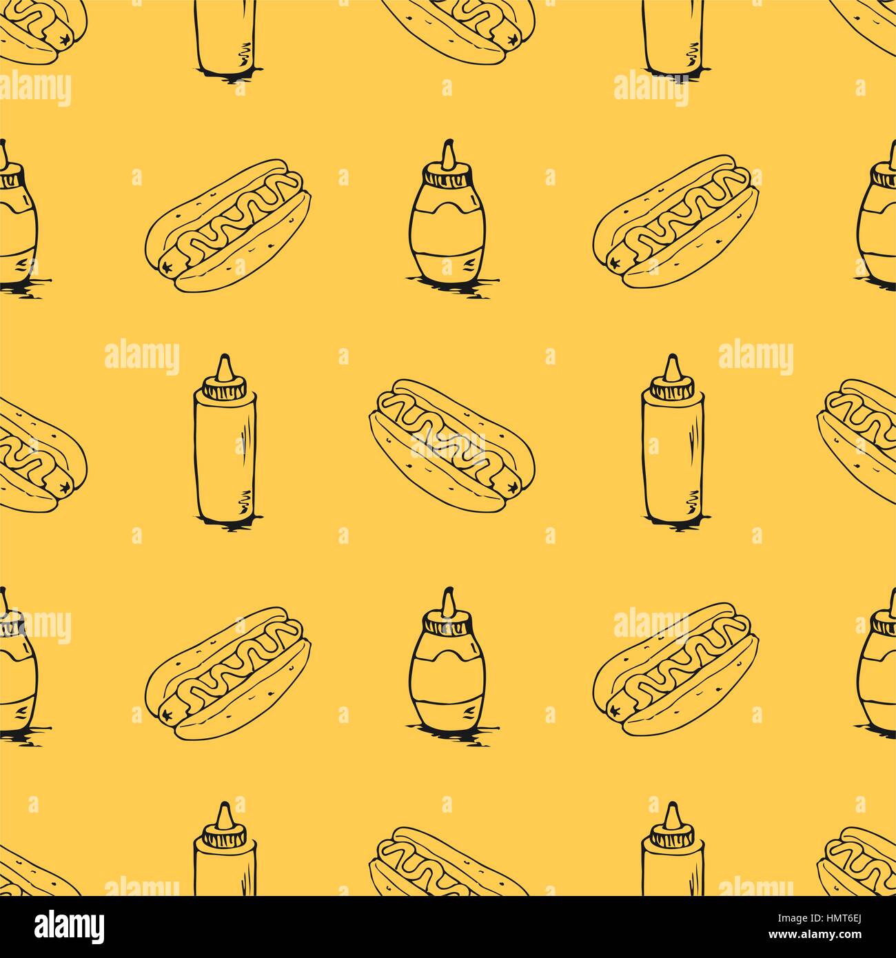 Hotdog seamless texture. Fast food pattern. Continuous background from ...