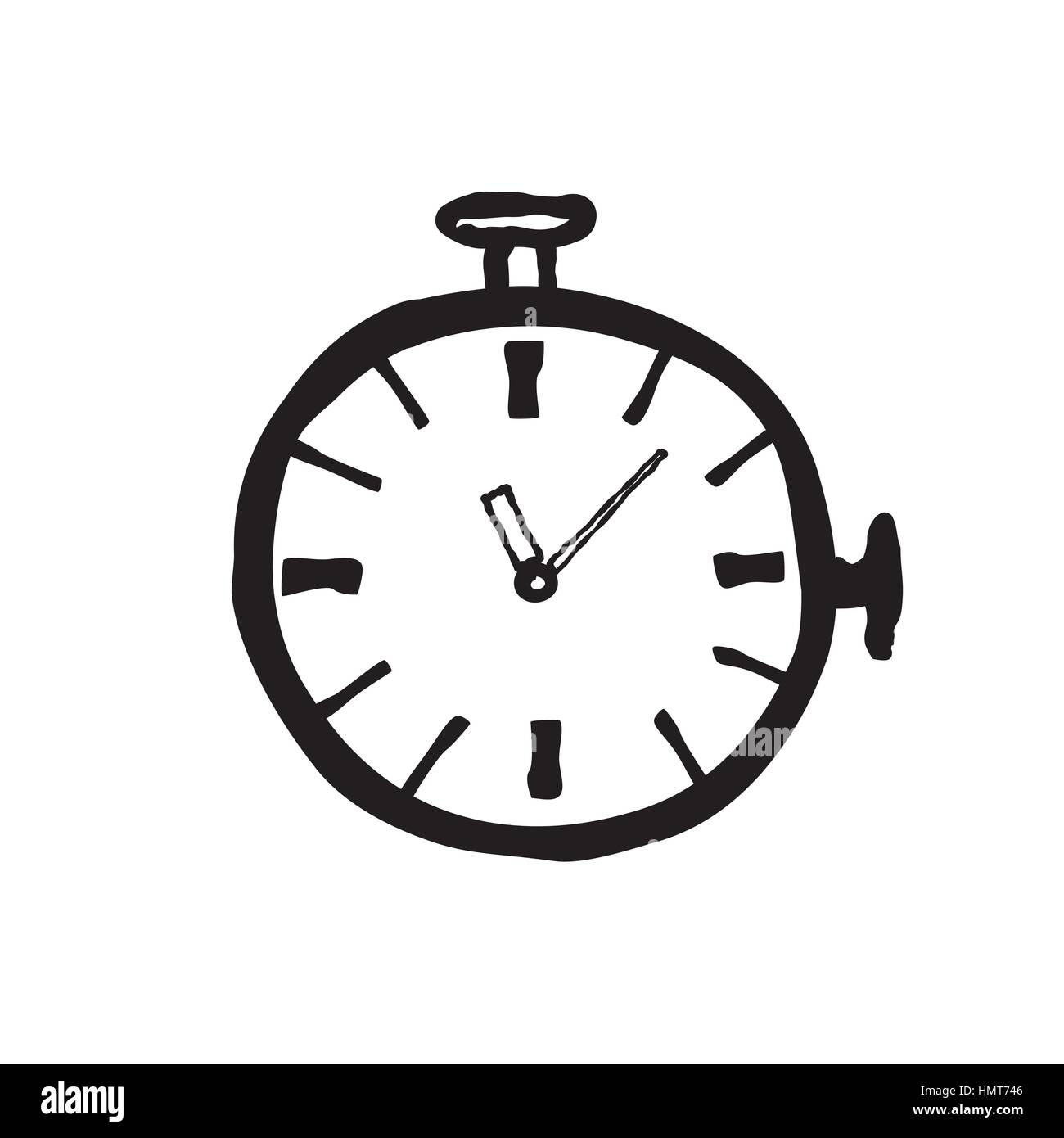 Stopwatch doodle line illustration black icon. Watch dial isolated on ...