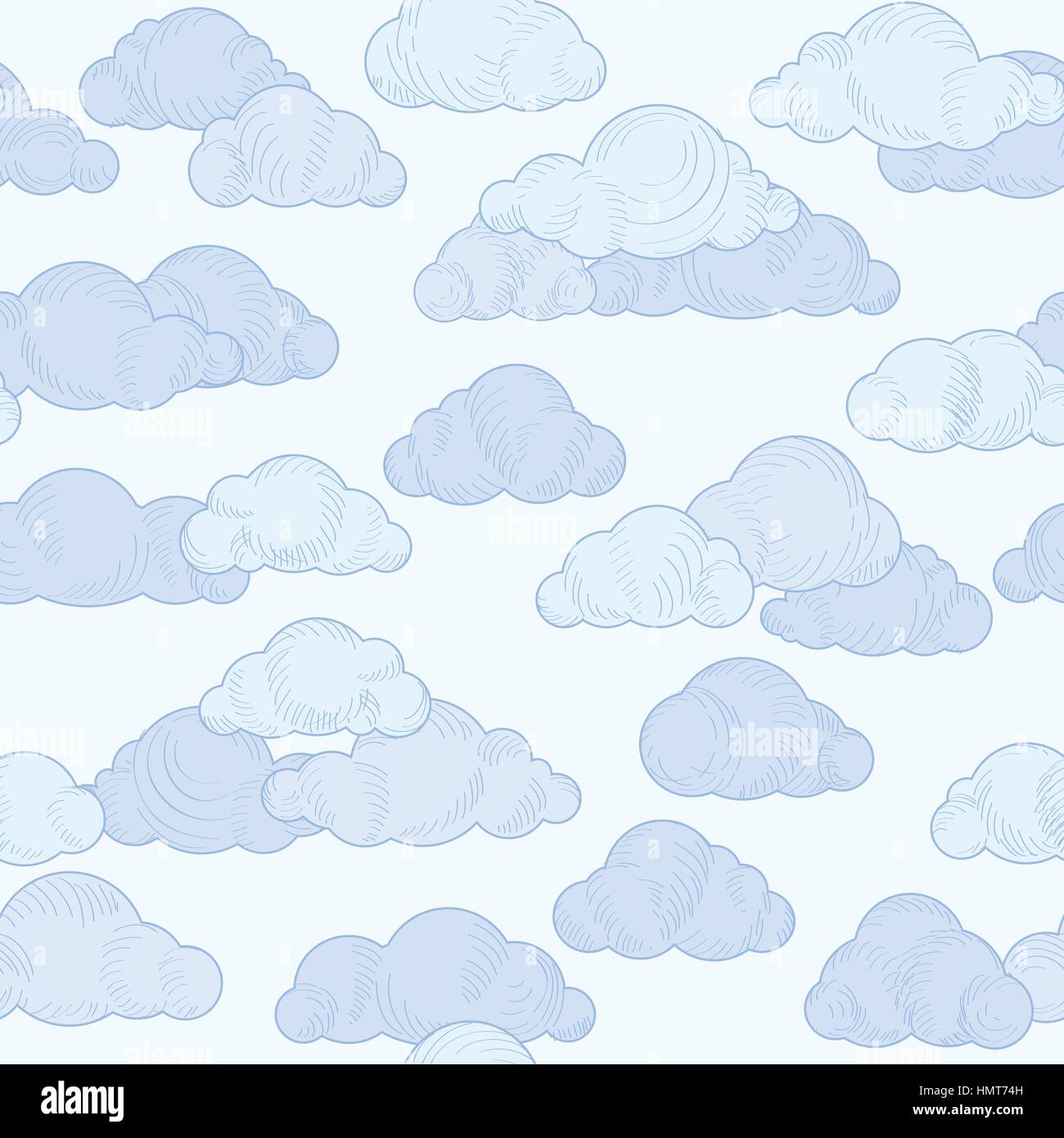 Cloud doodle line pattern. Cloudy sky seamless ornamental background ...