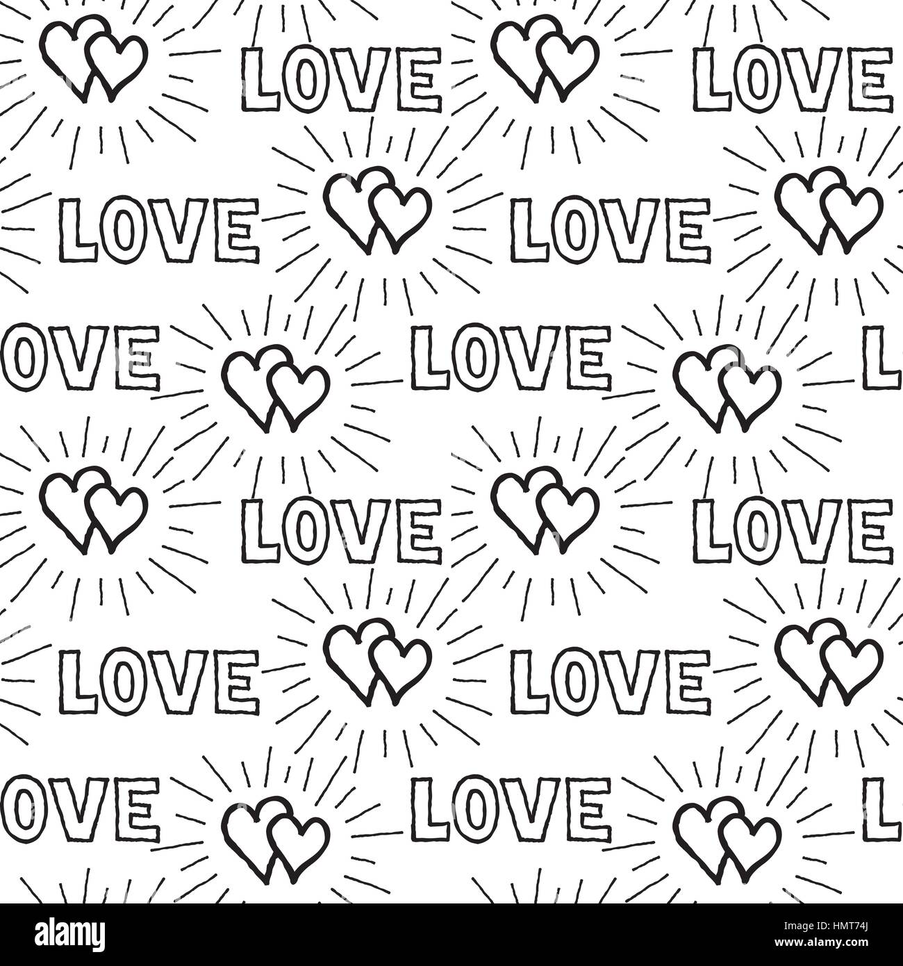 Black love hearts and handwritten lettering LOVE seamless pattern ...