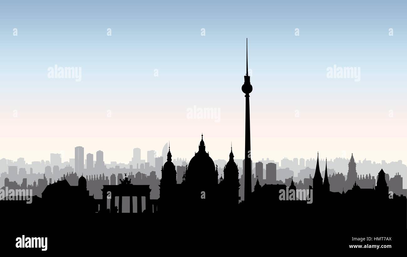Berlin city buildings silhouette. German urban landscape. Berlin ...