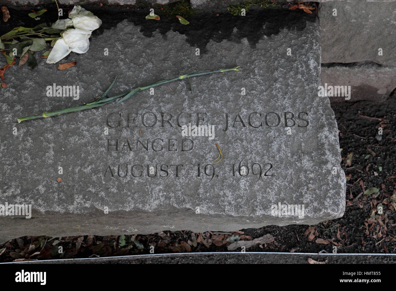 The memorial bench for George Jacobs, one victim of the Salem Witch ...