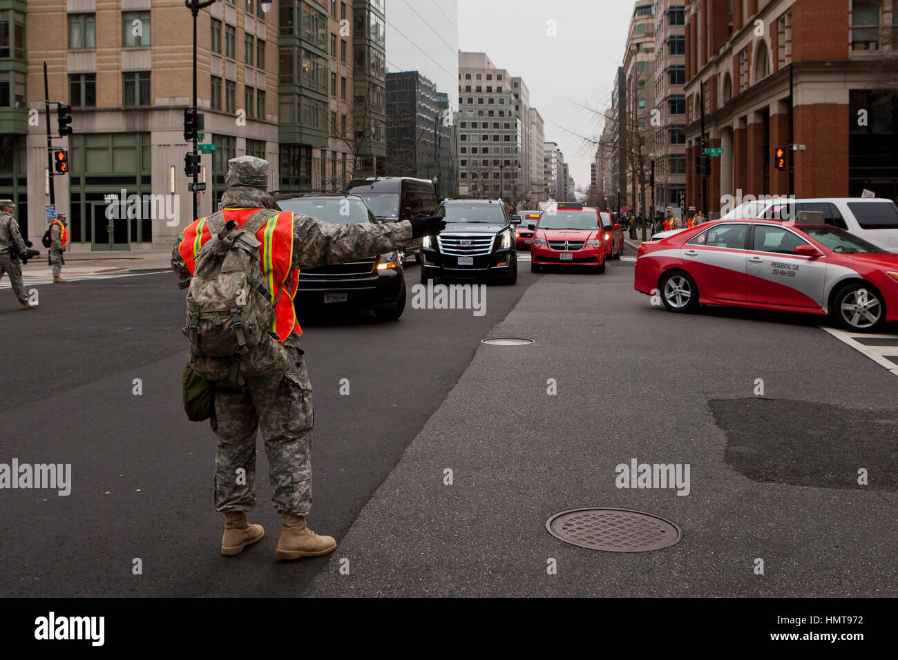 Army National Guard members directing traffic - Washington DC USA Stock ...