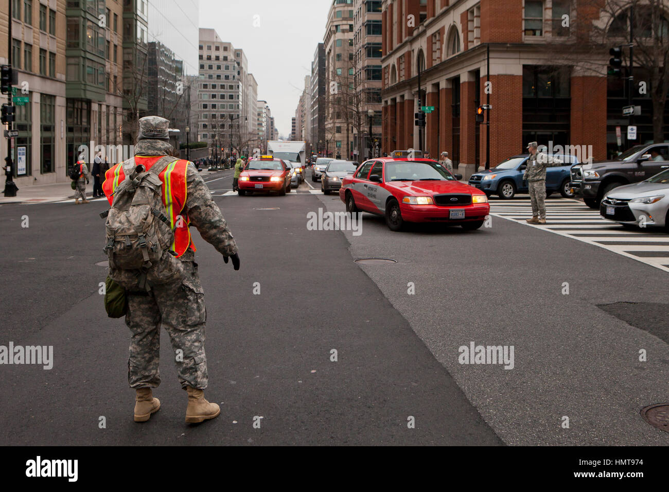 Army National Guard members directing traffic - Washington DC USA Stock ...