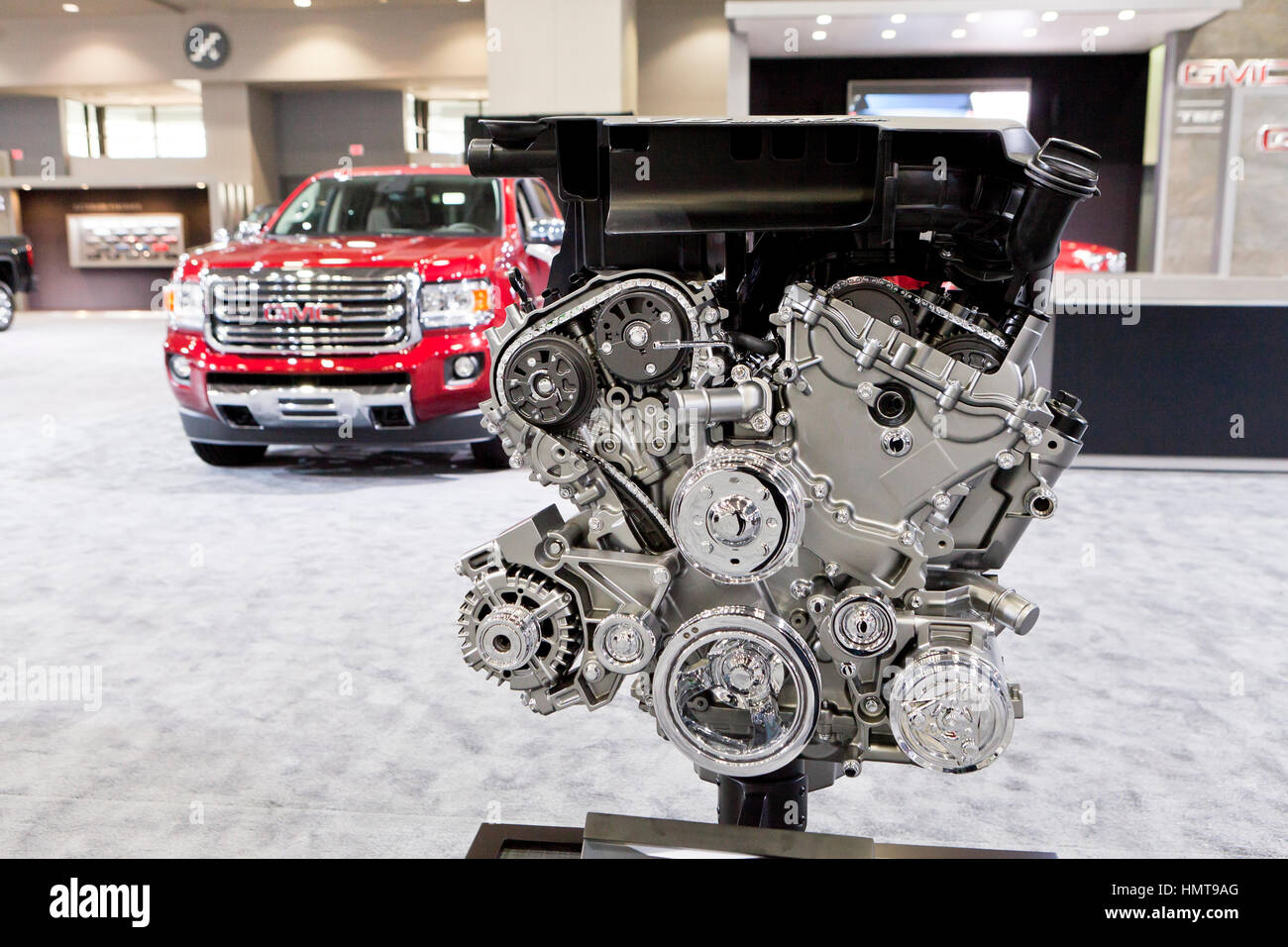 Chrome plated engine display at 2017 Washington Auto Show GMC exhibit ...