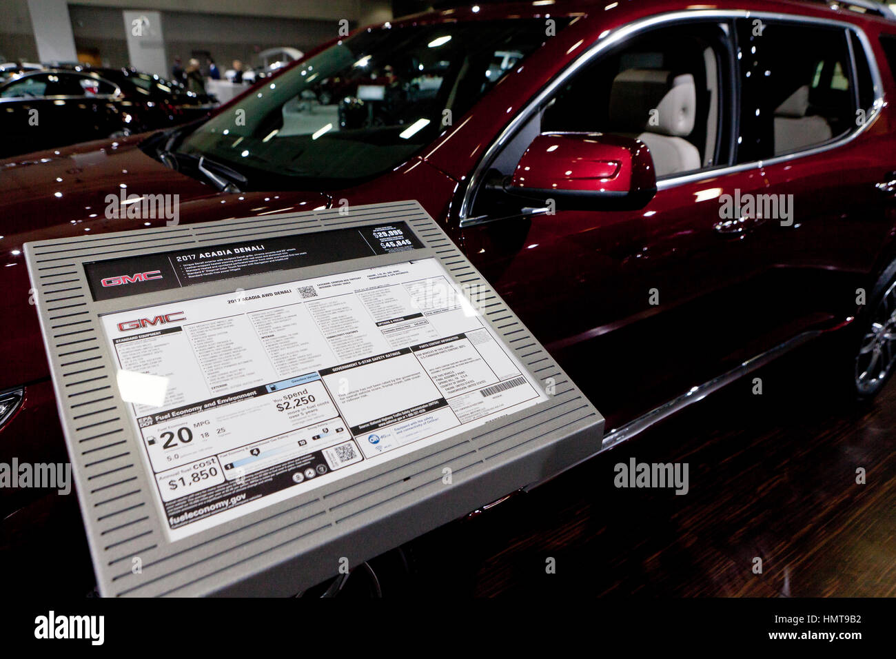 Monroney sticker (window sticker) on GMC 2017 Acadia Denali SUV - USA ...