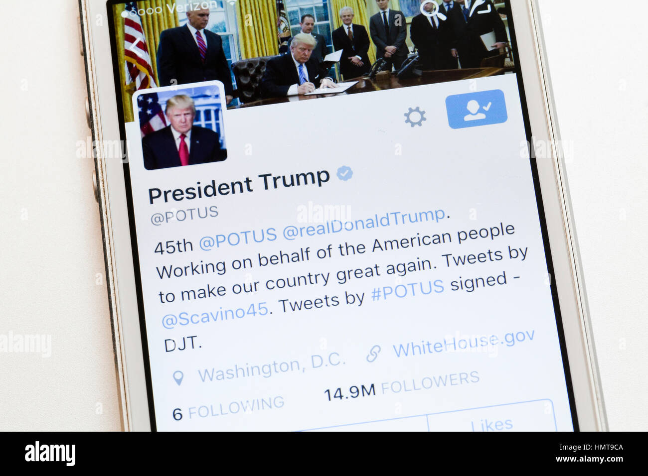 Donald Trump's POTUS twitter account on mobile phone screen - USA Stock ...