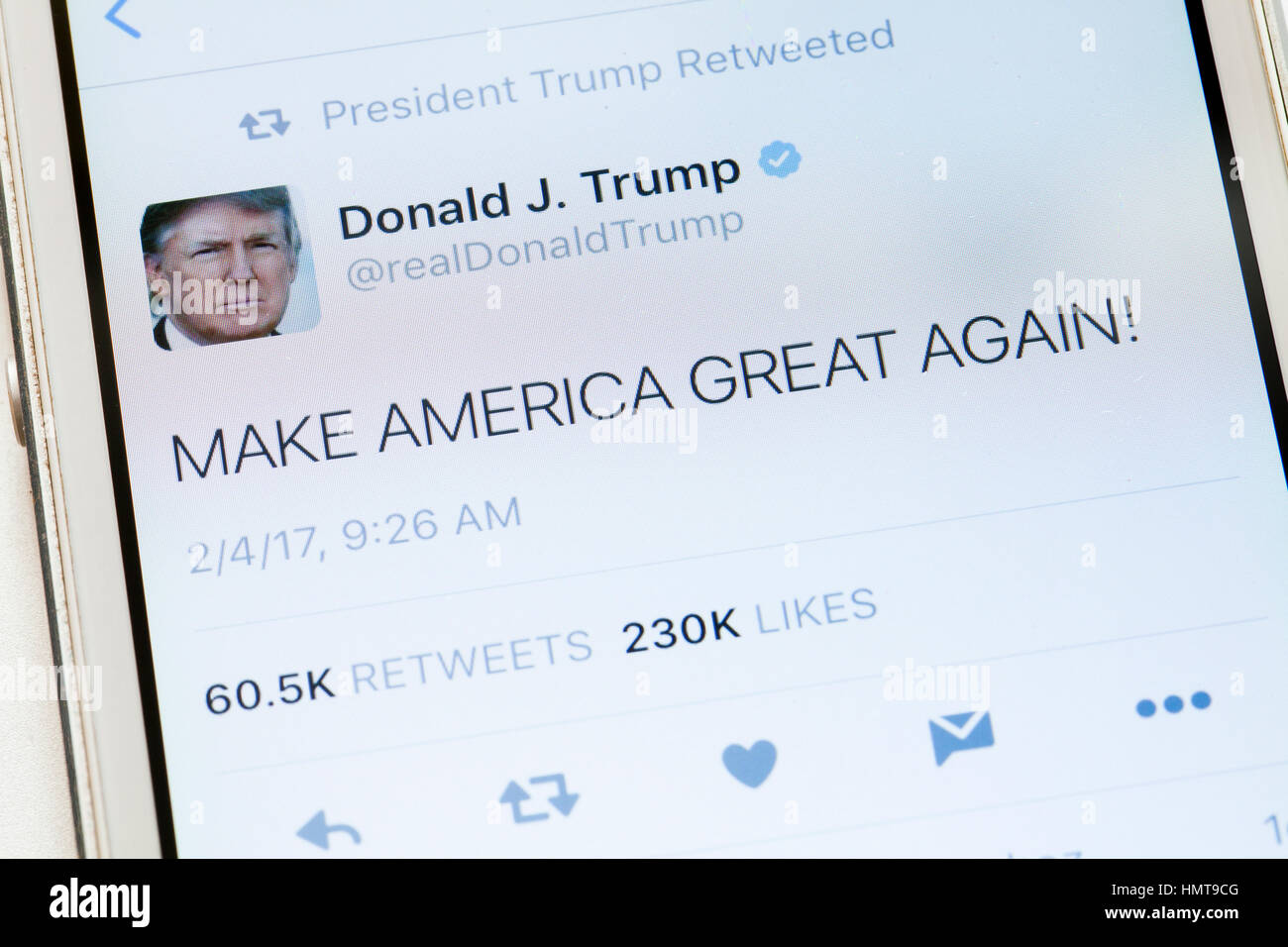 Donald Trump's twitter account with "Make America Great Again" tweet on ...