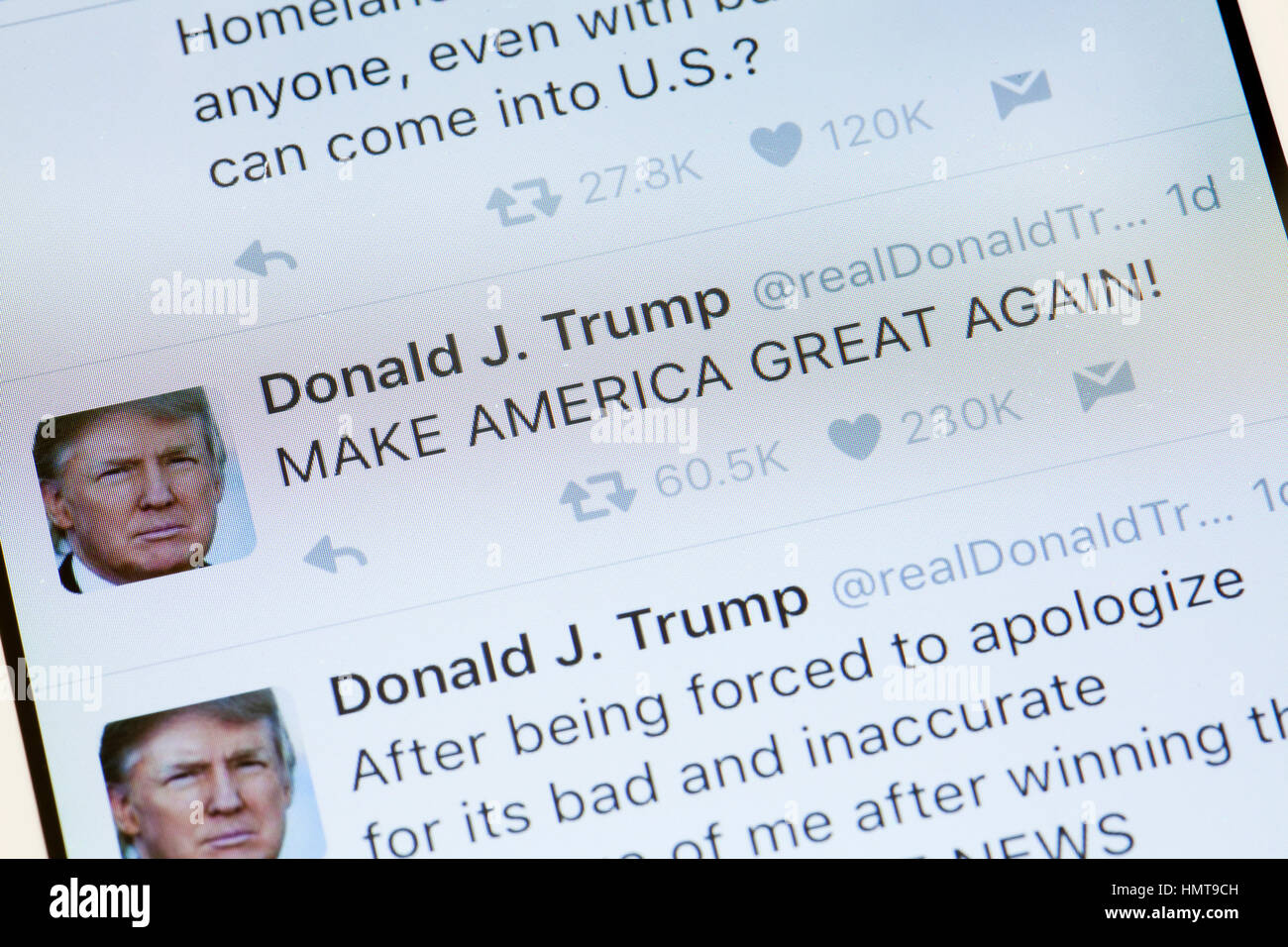 Donald Trump's twitter account with "Make America Great Again" tweet on ...