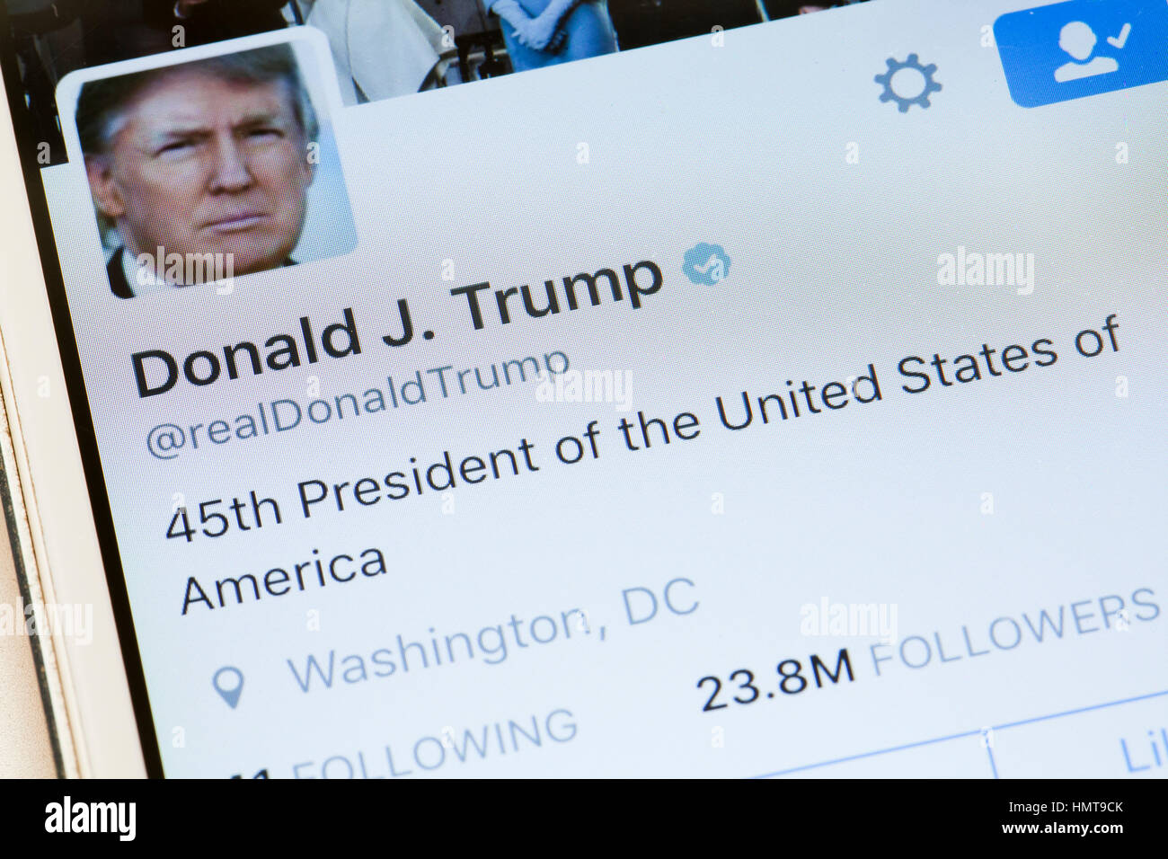 Donald Trump's twitter account on mobile phone screen - USA Stock Photo ...