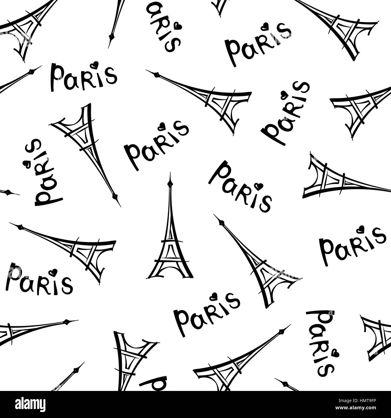 Paris city landmark Eiffel Tower and handwritten lettering PARIS ...