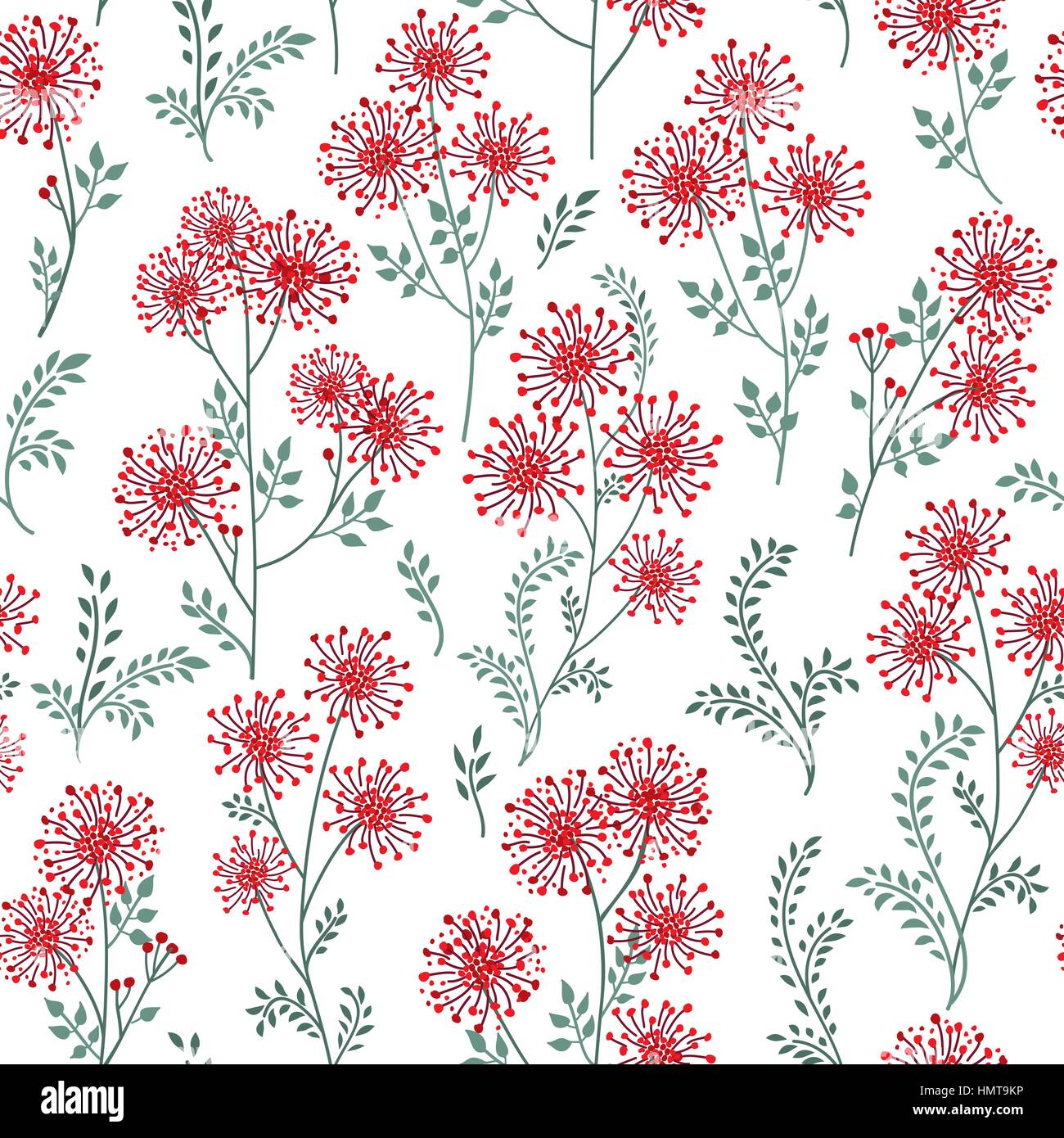 Floral pattern with leaves and flowers. Ornamental herb branch seamless ...