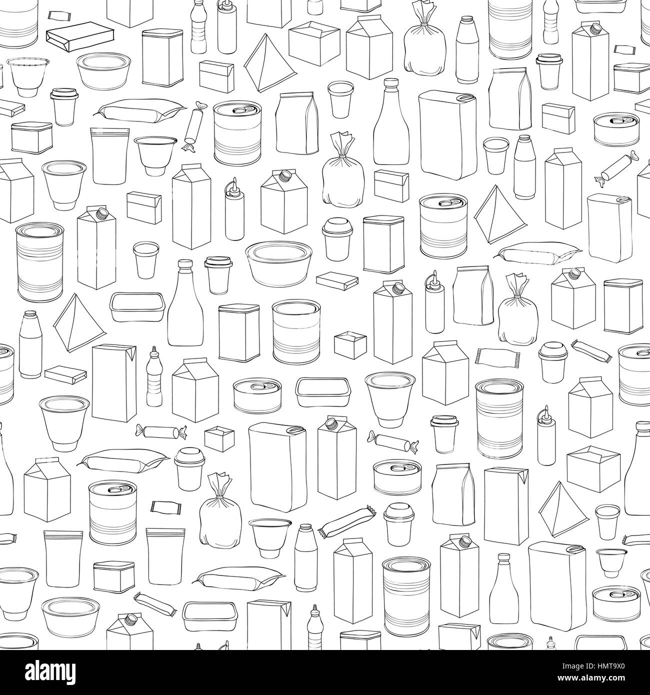 Pack seamless pattern. Different package outline doodle drawn icon tile ...