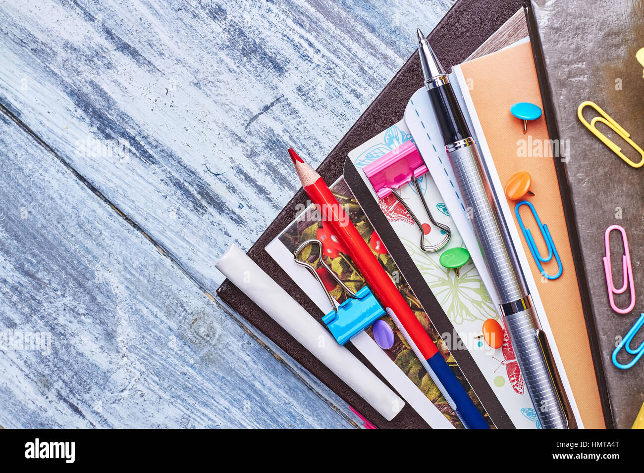 Set of folders and stationery Stock Photo - Alamy