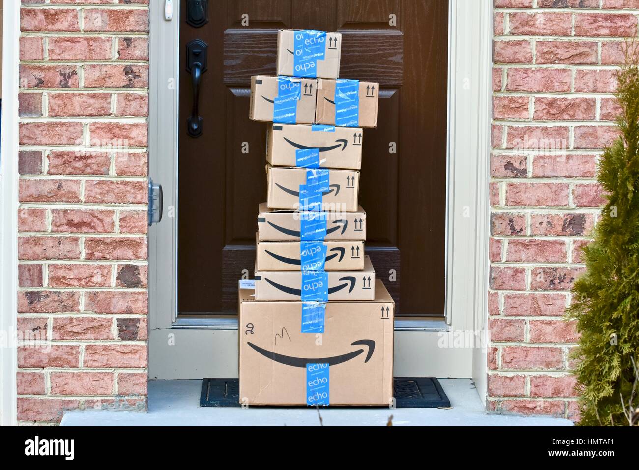 Amazon Prime packages delivered to a residential home Stock Photo - Alamy