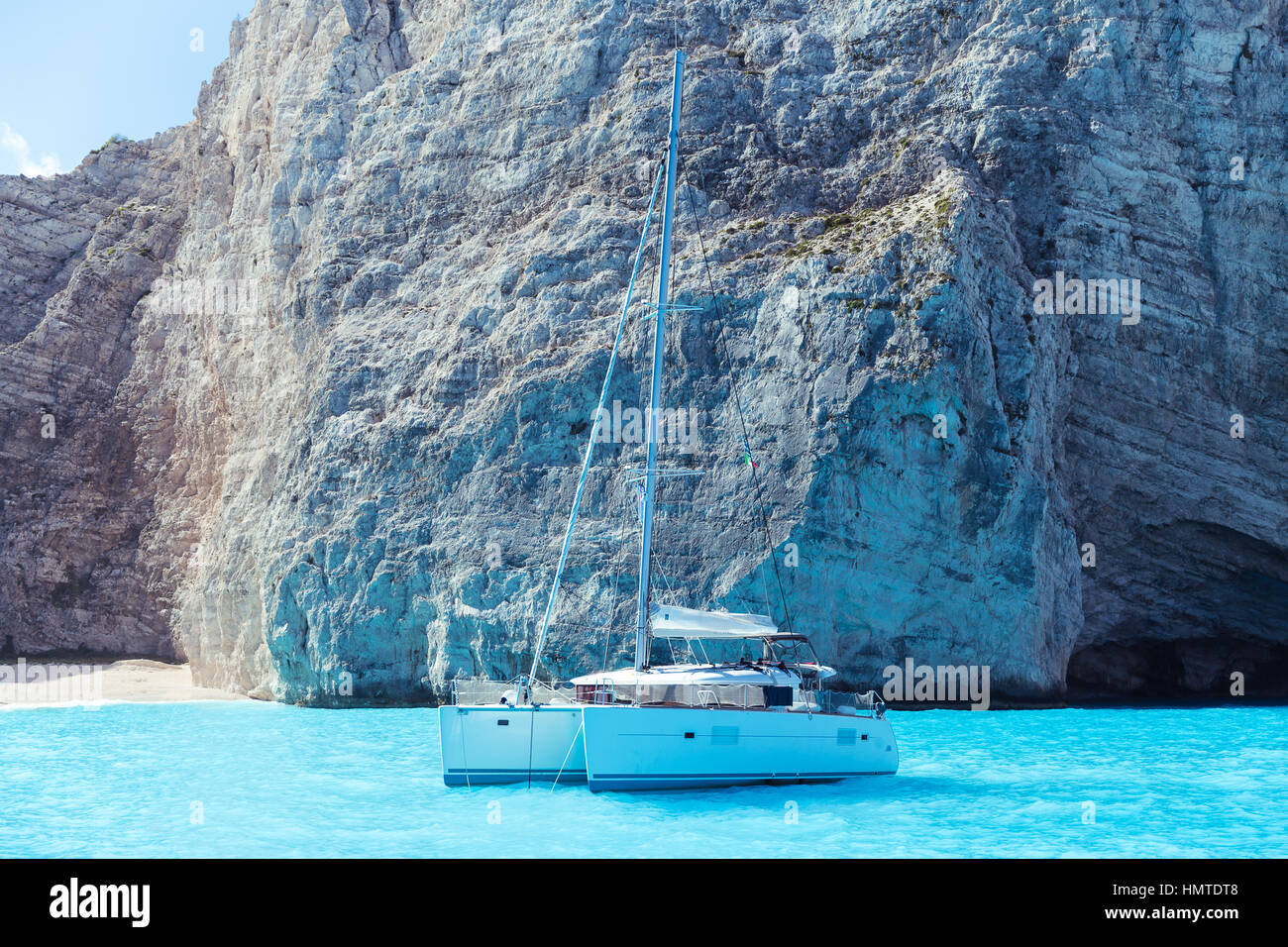 White catamaran in the Blue Lagoon Stock Photo - Alamy