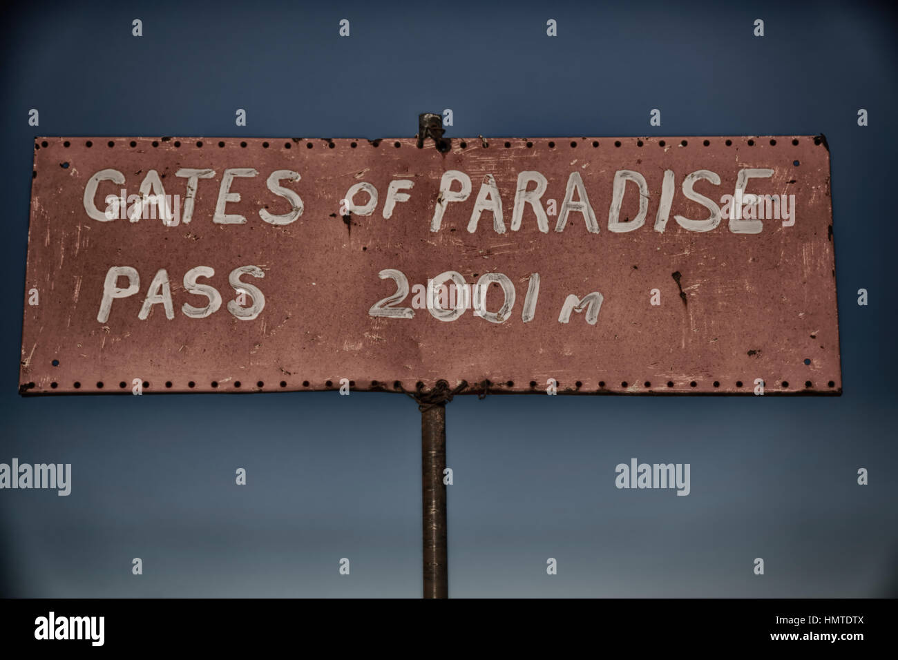 in lesotho road sign gate of paradise pass mountain destination Stock ...