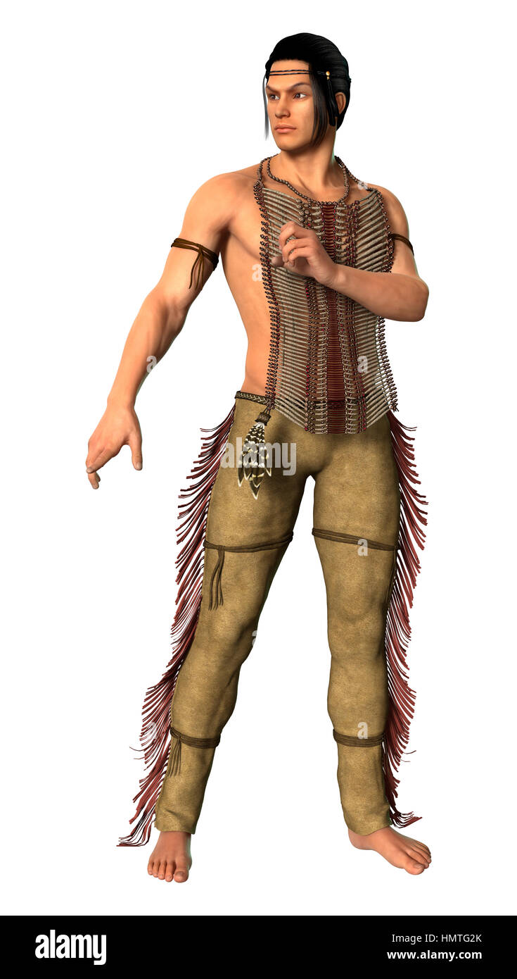 3D rendering of a native American man isolated on white background ...