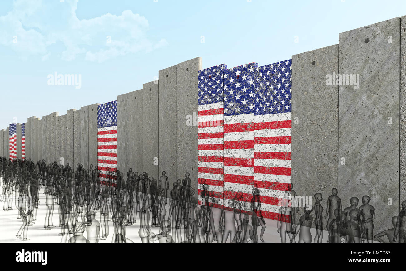 border barrier concept with usa flag 3d rendering image Stock Photo - Alamy