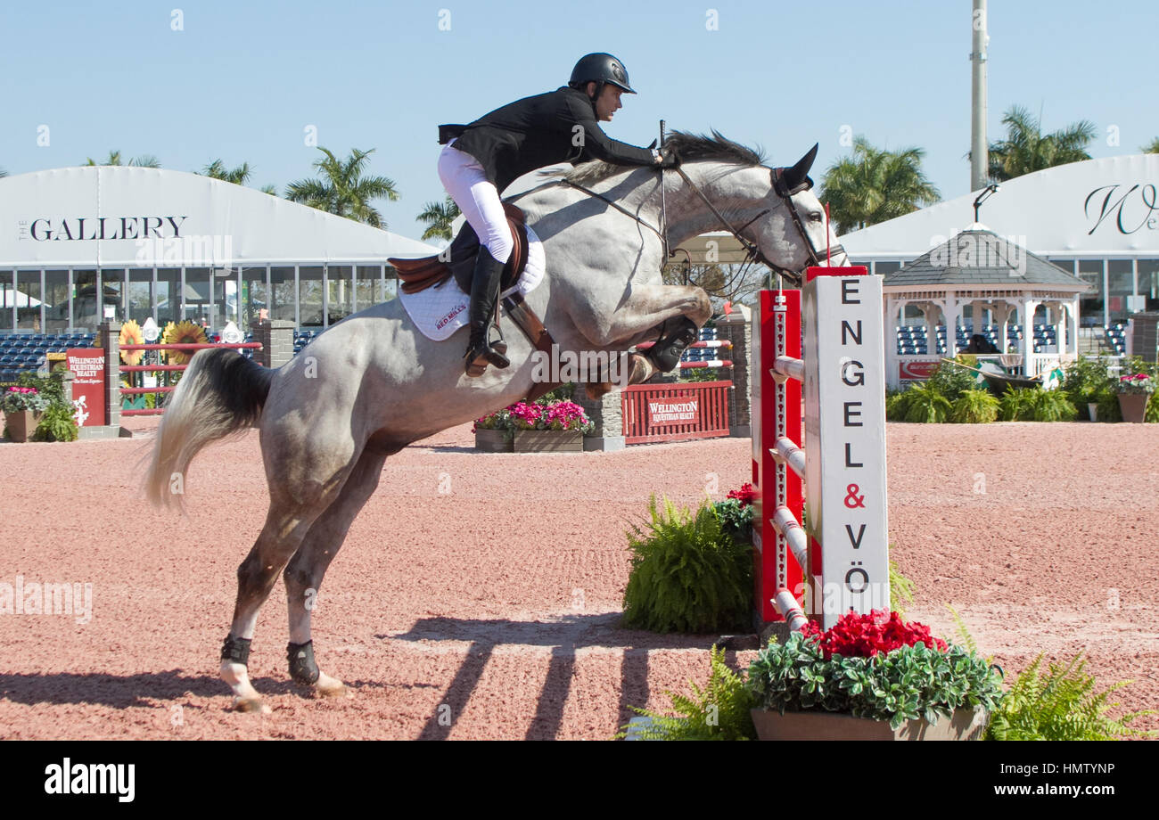 Wellington, USA. 4th Feb, 2017. Capt. Brian Cournane rides during the ...